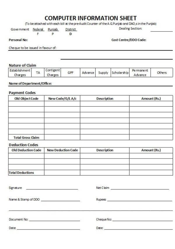 Computer Information Sheet | PIFRA - Education Insider