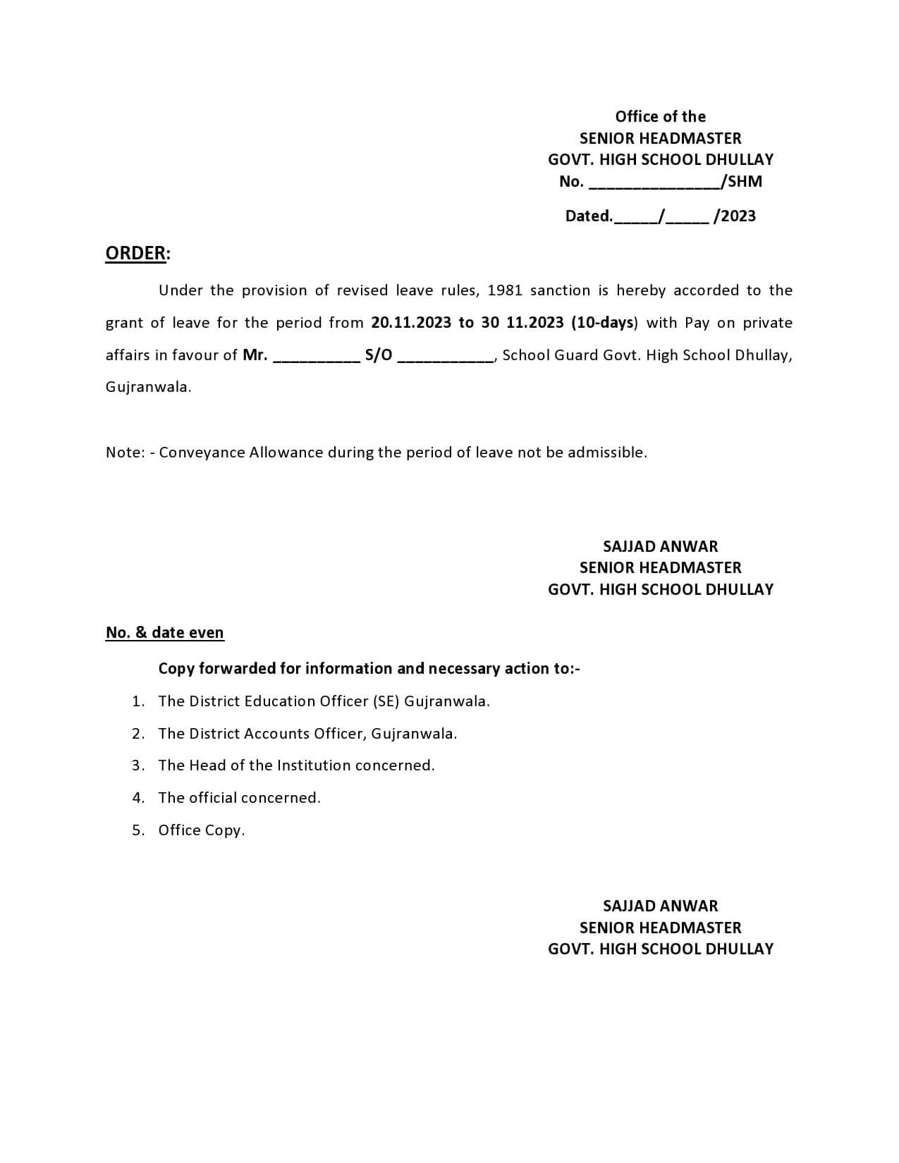 Sanction/ Order For Earned Leave of C-IV Employee - Education Insider