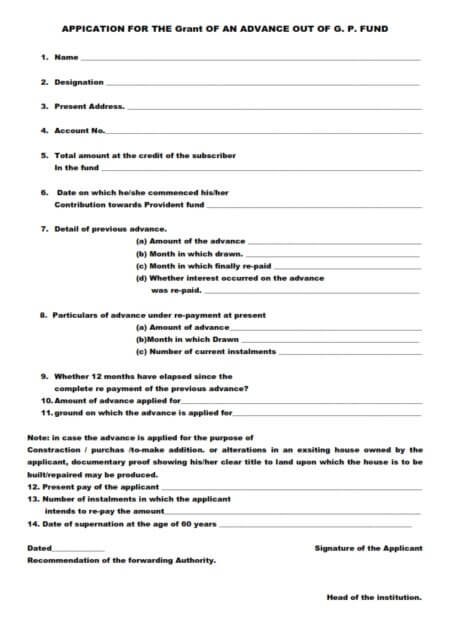 Application for the Grant of an Advance out of GPF | DOCX, PDF - Education Insider