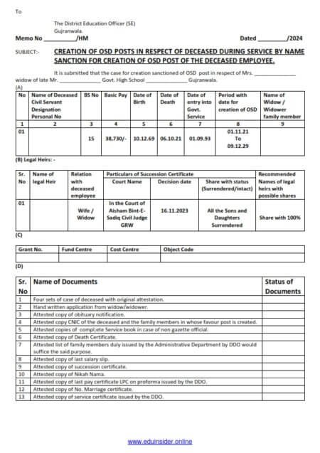 OSD Post & Service Certificate | Check List - Education Insider